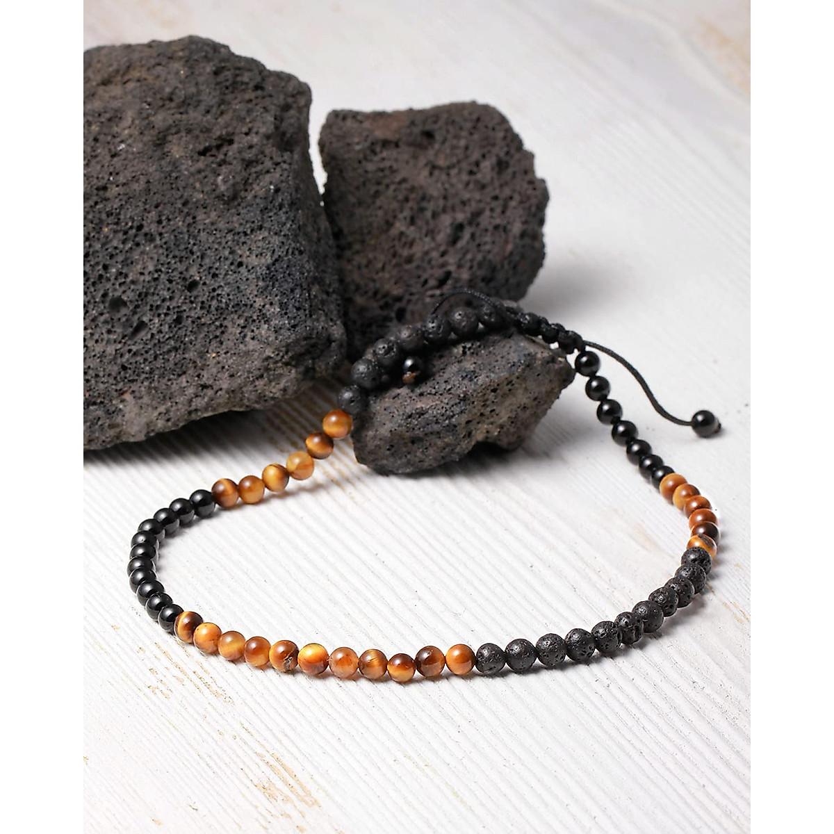 Jewever Anklet Bracelet For Women Healing Crystals Good Luck Gemstone Essential Oils Diffuser Jewelry (Tiger Eye/Lava Rock/Black Obsidian)