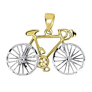 Jewelry America Solid 14k Yellow Gold Two-Tone Bicycle Bike with Textured Wheels Pendant
