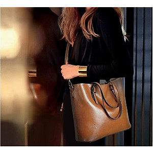 Women's oily leather totebag,Vertical zipper open shoulder bag,Women's cross body bag (Khaki)