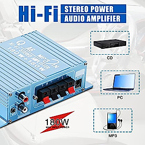 AICARS Mini Audio Amplifier Car Audio 2 Channel Amplifier Hi-Fi Mini Stereo Receiver Amp with DC 12V-15V 40W for Cars Motorcycles Computer Speakers