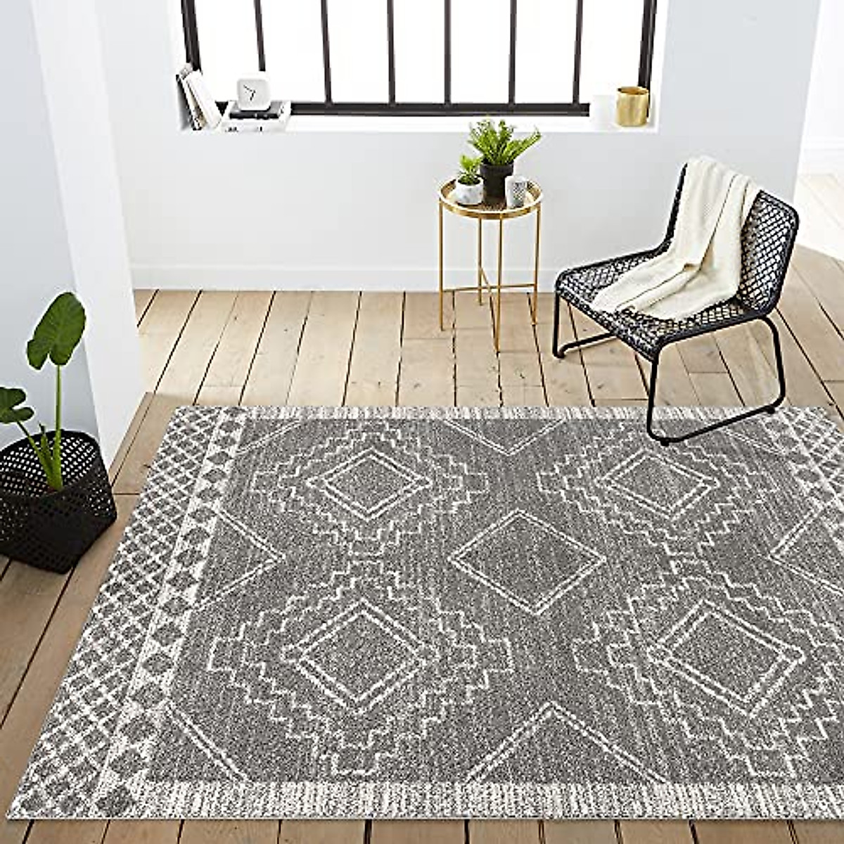 JONATHAN Y MOH200C-8 Amir Moroccan Beni Souk Indoor Area-Rug Bohemian Farmhouse Rustic Geometric Easy-Cleaning Bedroom Kitchen Living Room Non Shedding, 8 X 10, Gray,Cream