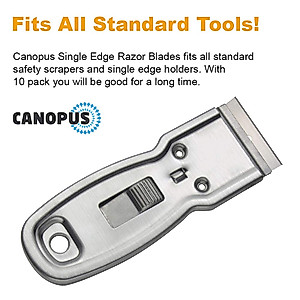 CANOPUS Single Edge Industrial Razor Blades, Safety Straight Edge Razor, 100% Made in USA, Box & Carton Cutter Replacement Blades, Glass and Paint Scraper Razor Blades (10 Pieces)