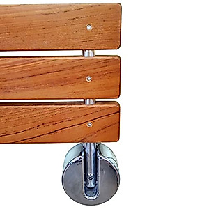 TEAKMAMA 20" Teak Wood Modern Folding Shower Seat Bench, Aluminum Wall-Mounted Foldable Chair Bathroom Stool, Smooth Wood Texture with Rustproof Metal Material, Sturdy to sit for Adults Kids