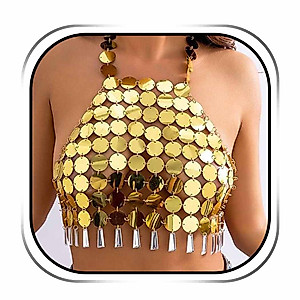 Jeweky Boho Sequins Bra Chain Gold Crop Top Body Chains Backless Beach Nightclub Rave Body Accessories Jewelry for Women and Girls