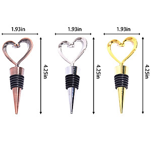 3 PCS Heart Wine Bottle Stopper Stainless Steel Reusable Beverage Bottle Stoppers for Kitchen Bar Decor Keeps Wine Fresh and Valentines Gifts