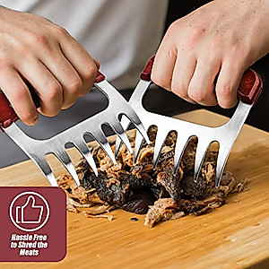 ANZEKE 2pack Meat Handler Shredder Claws,BBQ Pulled Pork Paws for Shredding Handing Carving Food, High-Grade Stainless Steel Metal with Wooden Handle