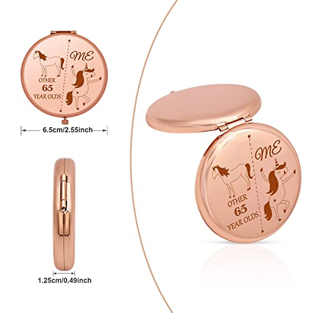 65th Birthday Gifts for Women 65 Year Old Birthday Gifts for Grandma Mom Wife Rose Gold Compact Mirror Happy 65th Birthday Gifts for Sister Best Friend BFF Bestie 65 Birthday Gifts for Aunt Coworker