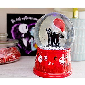 Disney The Nightmare Before Christmas Santa Jack Skellington 6-Inch Light-Up Snow Globe with Swirling Glitter Display Piece Keepsake | Home Decor for Kids Room Essentials | Tim Burton