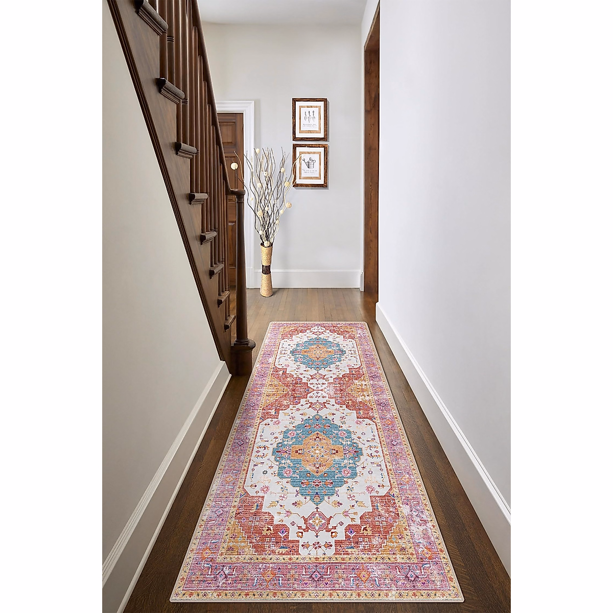 Poeti Washable Runner Rug 2x12, Non Slip Runners for Hallways, Ultra-Soft Carpet Runner Kitchen Runner Rug with Rubber Backing, Laundry Room Rug (Pink)