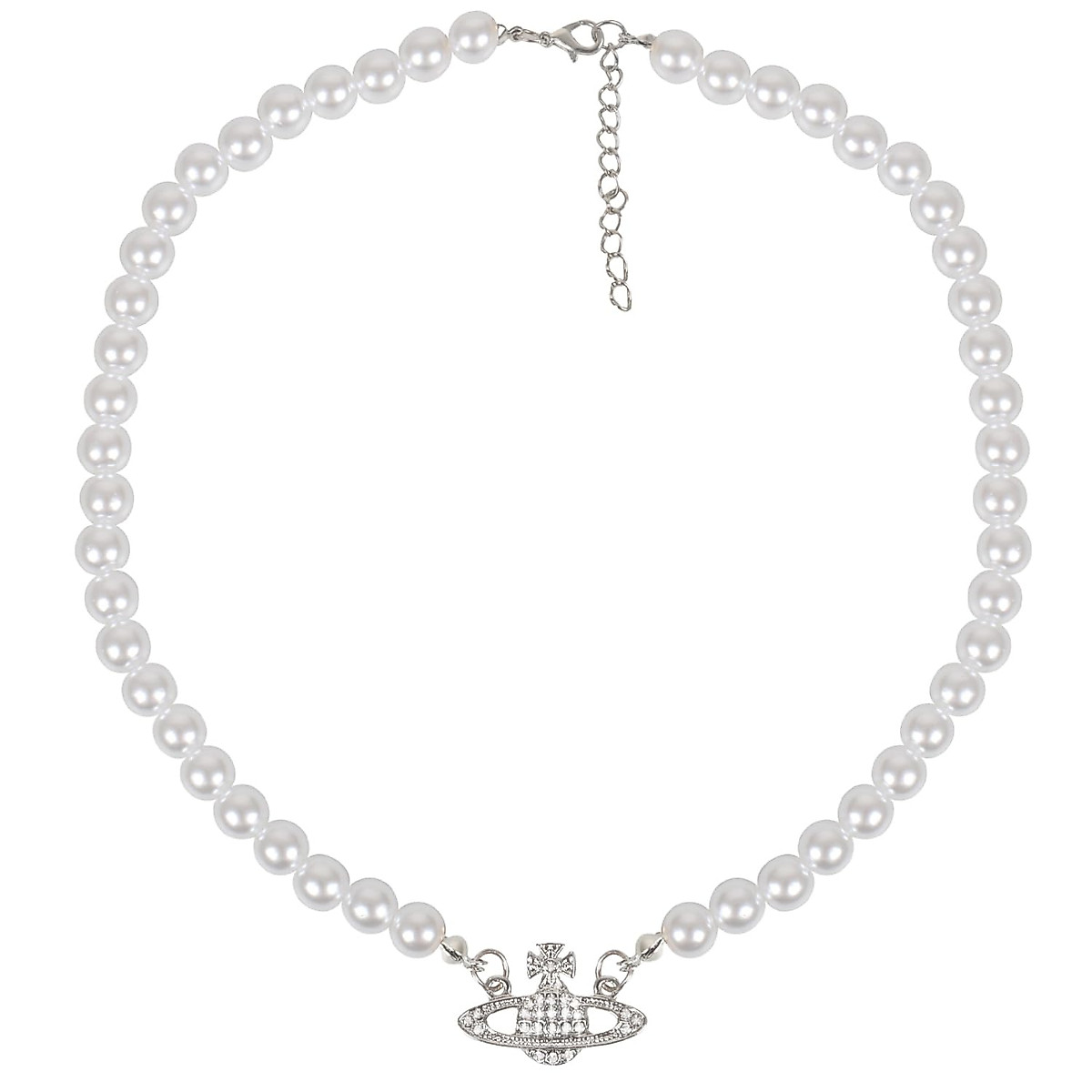 Yunison Pearl Saturn Necklace Rhinestone Pendant Planet Choker Retro Jewelry for Women Birthday Party Anniversary