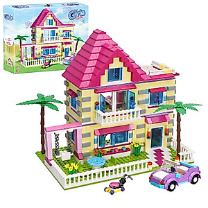 Finebely Dream Girls Friends House Building Set, Villa House Building Blocks Kit Included 4 Mini Toy Figures, a Buildable Car, Swing, for Girls Kids Aged 8 Years and Up, 892 PCS