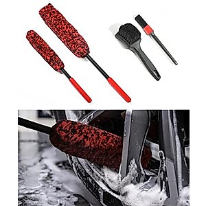ESEWALAS 4 Pack Car Detailing Brushes,Car Wheel Brush Set, Car Cleaning Brush Kit Include 2X Soft Wheel Cleaning Brush,Detailing Brush and Stiff Tire Brush,Wheel Cleaner Brush