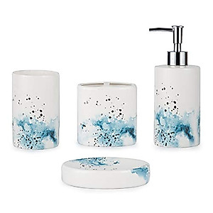 Ceramic 4-Piece Bathroom Accessories Set Complete Hand Paint Bath Countertop Accessory Soap Dispenser Set