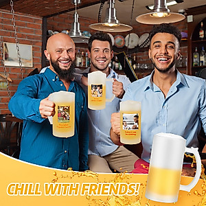 Mifoci 6 Pcs Beer Mugs for Sublimation 16 oz Glass Cups Can Add Photo Text or Images on Personalized Beer Glass for Husband Dad Men for Father's Day Oktoberfest Wedding Gift (Frosted)