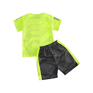 Fldy Boys Soccer Sports Training Uniforms Kids Youth Athletic Football Soccer Jersey Shirt and Shorts Kit FluorescentGreen 7-8 Years
