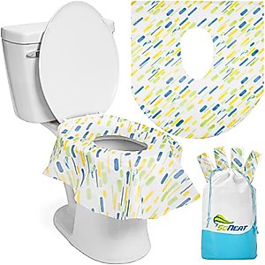 SoNeat Disposable Toilet Seat Cover - Extra Large Waterproof Toilet Seat Covers, Potty Training Seat Liners for Kids Travel and Public Restrooms, (Bright Lines, 4)