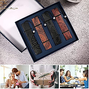 GGFLY 4pcs Traditional Style Wood Handmade Bookmark Carving Box Set for Teachers Men and Women Birthday Gift (Including Box)