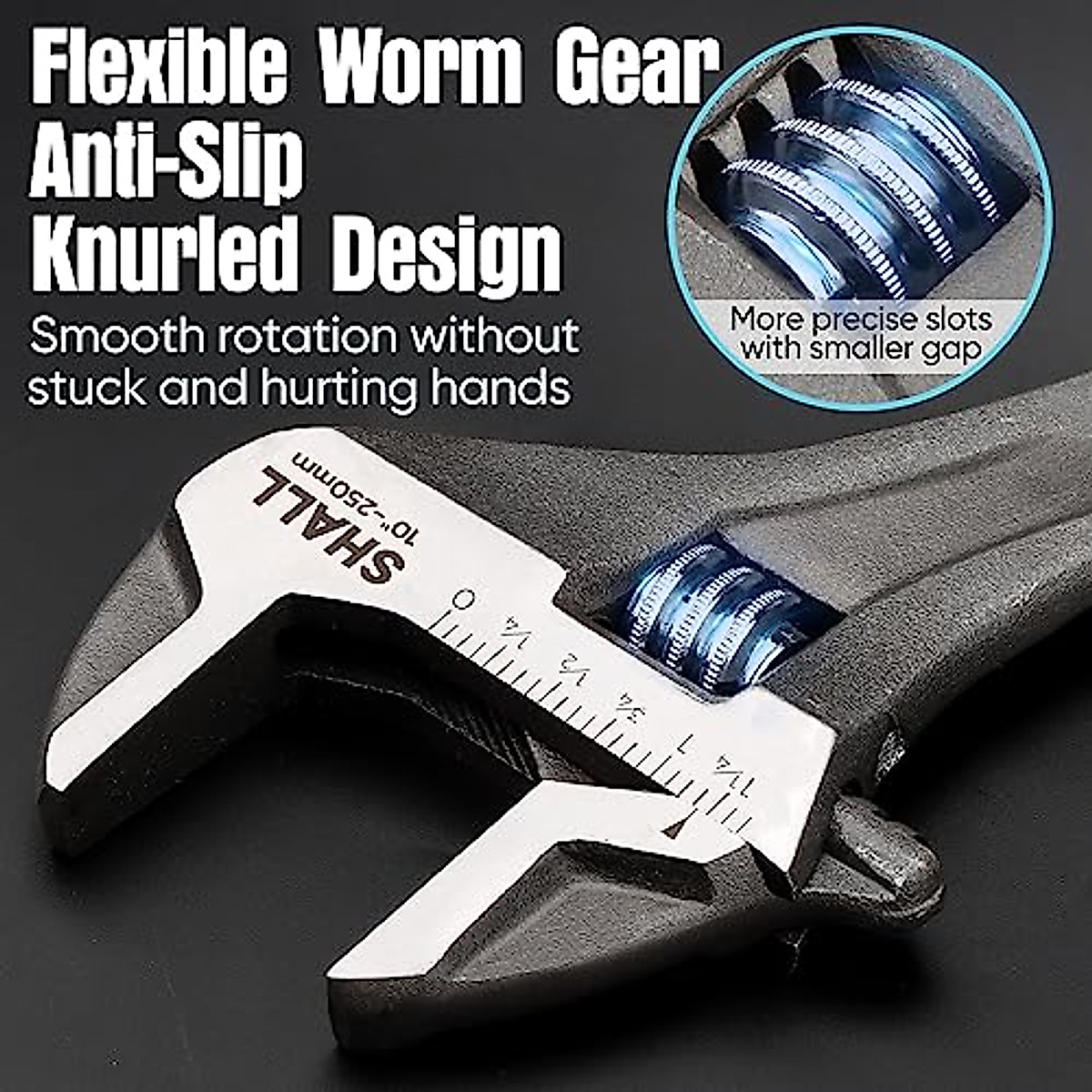 SHALL 3-Piece Adjustable Wrench Set, 10/8/6 Inch Cr-V Steel Wrench with Cushion Grip, Wide Jaw Black Oxide Wrench with Laser-etched SAE Scales for Home, Garage, Workshop and DIY