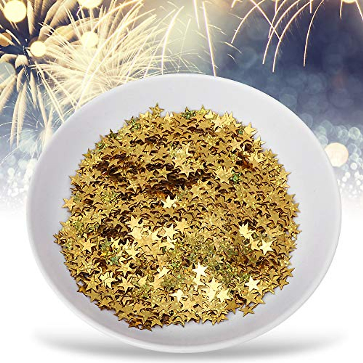 4000Pcs Star Confetti, 10mm PVC Star Table Confetti Star Glitter Sequins Confetti Baby Shower Party Sprinkles for Wedding Party Table Scatter Birthday DIY Decoration (60g) (laser gold)