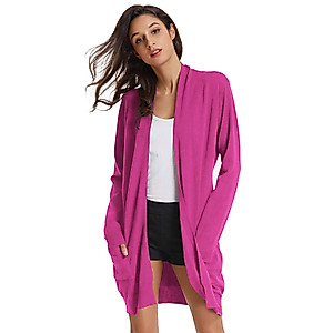 GRACE KARIN Women's Plus Size Long Sleeve Soft Knit Cardigan Sweater(3XL,Magenta)