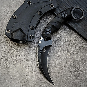 Gtkii GTK691 Fixed Blade Knife, D2 Steel Blade Nylon Fiberglass Handle Claw Knife with Kydex Sheath for Outdoor Camping Hunting Hiking Survival EDC Tool(Black)