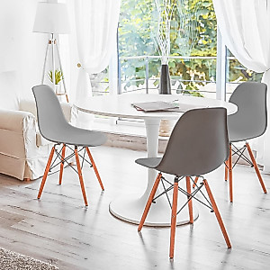 Lifetime Home Mid-Century Modern Dining Chairs Set of 2 - DSW Boho Style Plastic Chair for Living Room Bedroom Office Table Kitchen - Shell Lounge Chair with Wood Legs - Gray