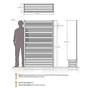 Enclo Privacy Screens EC18024 6ft H x 4ft W x 1ft L Florence WoodTek Vinyl Outdoor Freestanding Privacy Fence Screen Panel and Planter Box Kit (1 Screen), Cedar Color