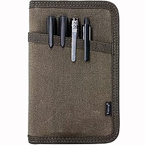 Tintris Journal Cover for Field Notes Notebooks Moleskine Cahier 3.5 x 5.5 with zipper pen holder, Water Resistant Pocket Notebook Cover for Journal Notebook planner, Classy Waxed Canvas, Olive
