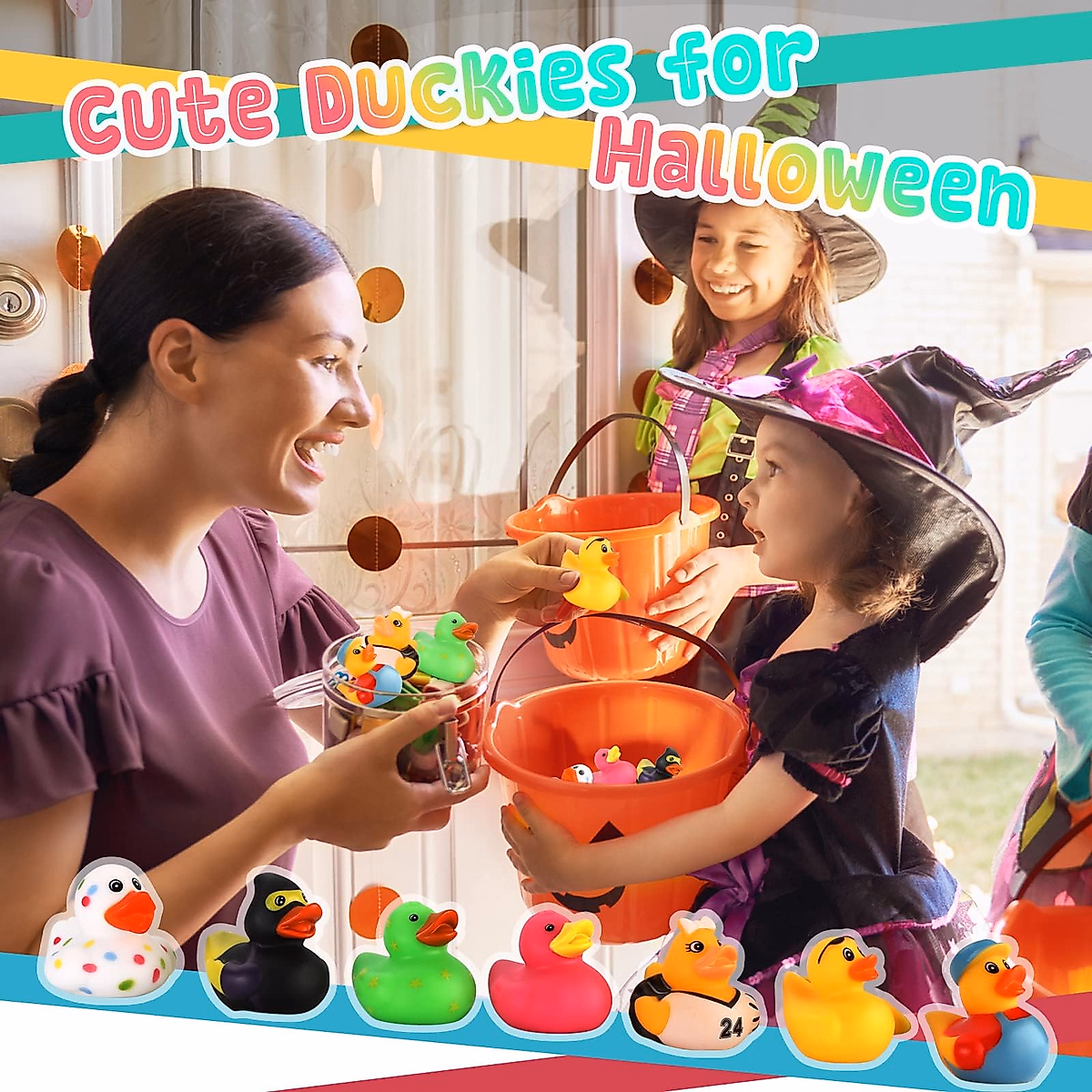 Assortment Rubber Ducks in Bulk, 50-Pack Assorted Mini Duckies Toy for Ducking Cruise Ships, 2'' Floater Duck for Kids Bath Toy, Gift for Birthday Thanksgiving Halloween Christmas Party Favors