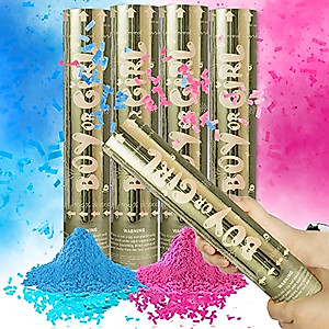 PEPYKIZ Gender Reveal Confetti Powder Cannon,2 Pink & 2 Blue,Set of 4 Gender Reveal Powder Cannon,Boy or Girl Gender Reveal Cannon for Baby Gender Reveal,100% Biodegradable Tissue Safe Powder Smoke
