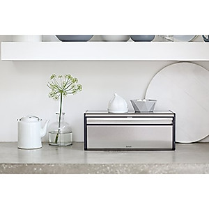 Brabantia Fall Front Bread Box - Matte Steel Fingerprint Proof with Black Sides, 299186