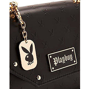 Black Embossed Playboy Bunny Shoulder Bag | Officially licensed | Exclusively at Spencer's | Adjustable straps | Snap closure | Spot clean | Imported