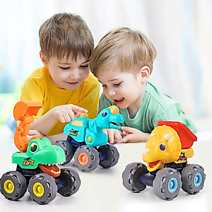 iPlay, iLearn Toddler Dinosaur Monster Truck Toys, Baby Pull Back Toy Cars for 1 2 3 Year Old Boys, Big Dino Construction Vehicles Excavator Dump Truck, Cool Birthday Gifts for 12 18 24 Month Kids