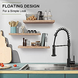 Floating Shelves, 17 Inch Wall Shelf Set of 3, Rustic Wood Shelves for Wall Storage, Wall Mounted Wooden Display Shelf for Bathroom Bedroom Kitchen Garage, Carbonized Black