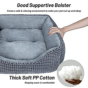 MIXJOY Dog Bed for Large Medium Small Dogs, Rectangle Washable Sleeping Puppy Bed, Orthopedic Pet Sofa Bed, Soft Calming Cat Beds for Indoor Cats, Anti-Slip Bottom with Multiple Size (25'', Grey)