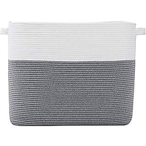 22"x14"x18" Mega Size Rectangular Extra Large Storage Basket, Cotton Rope Storage Baskets, Woven Laundry Hamper, Toy Storage Bin, for Toys Blanket in Living Room, Baby Nursery, Grey