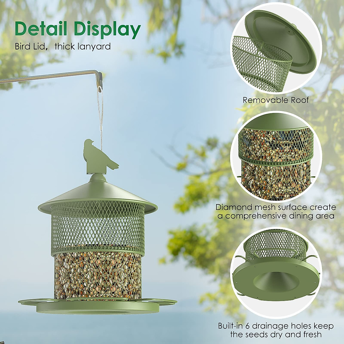 Outdoors Hanging Metal Bird Feeder: Digipettor 4 lbs Large Capacity Mesh Squirrel-Proof Wild Bird Seed Feeder for Garden Yard Outdoors Decoration, Green