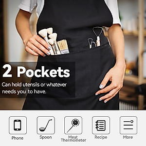 NLUS Aprons for Men, Chef Apron for Men Kitchen Cooking Aprons for Women With Pockets, Black Aprons with Pockets Water & Oil Resistant - 2 PACK
