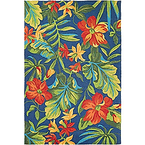 Couristan Covington Tropical Orchid Indoor/Outdoor Area Rug, 5'6" x 8', Azure/Forest Green/Red