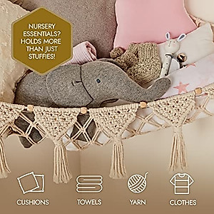 TIDYTEDS Macrame DreamLights Boho Stuffed Animal Storage Net for Stuffed Animals (Extra Large) and Stuffed Animal Net or Hammock for Small Stuffed Animals or Plushies. Plush Cream Toy Storage Holder