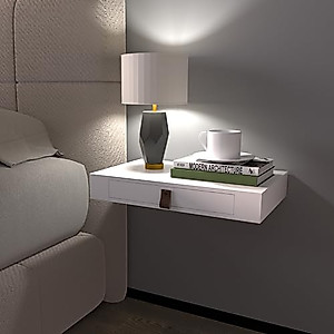Bloddream Floating Shelf with Drawer, 16", White