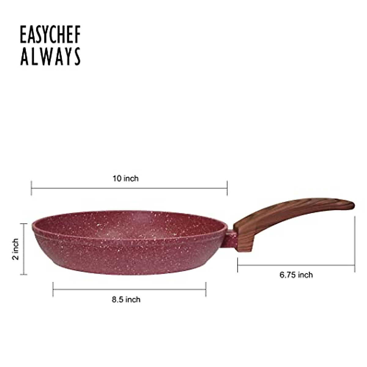 Easy chef always 10 Inch Nonstick Frying Pan Skillet, Non Stick Granite Coating Egg Pan Fry Pan Omelet Pan Saute Pan, Healthy Stone Cookware Chef’s Pan, PFOA Free, Induction Compatible, Red