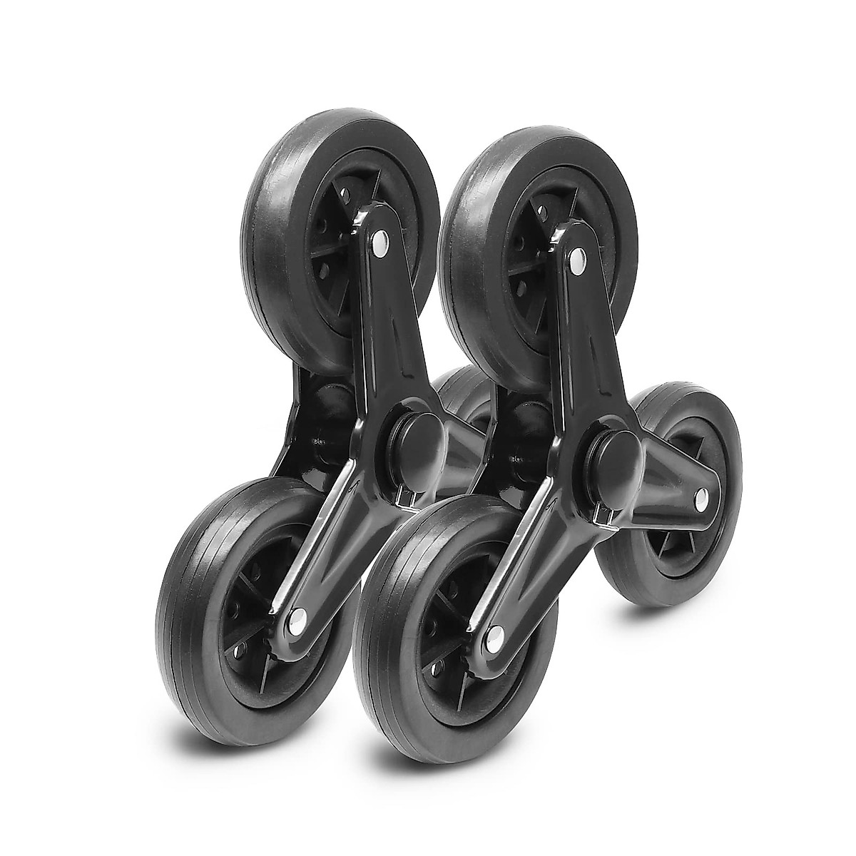 Suiwotin 2pcs Shopping Cart Stair Climbing Wheels Replacement, Rubber Tri-Wheels for Folding Grocery Cart, Portable Stair Climber Utility Cart Stair Wheels (Black)