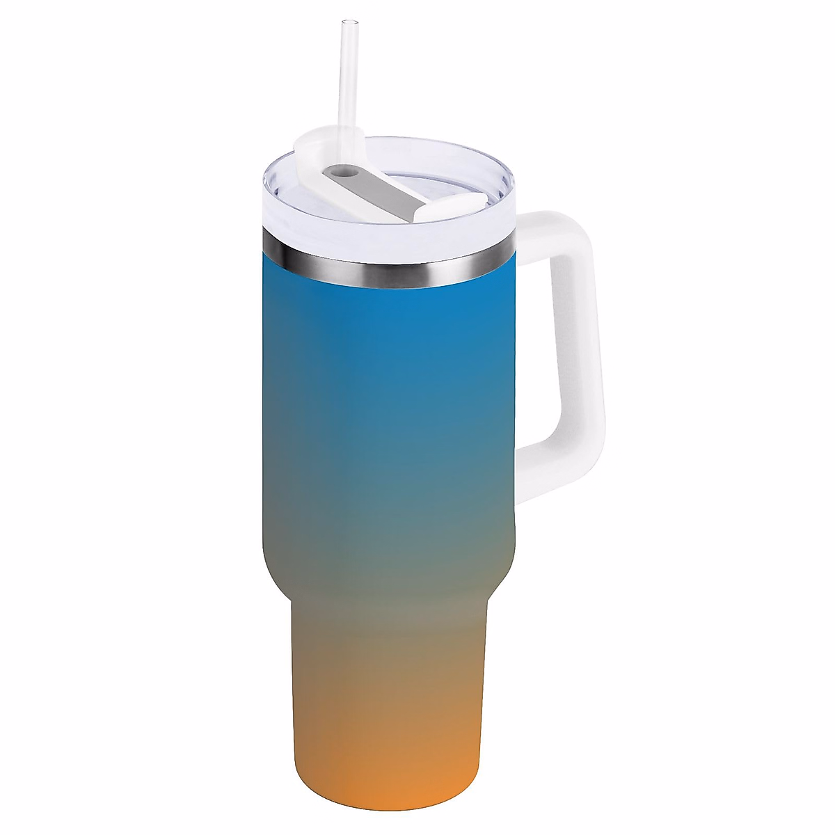 MCHIVER Blue Orange Gradient 30 oz Tumbler with Handle and Straw Stainless Steel Vacuum Water Bottle Leak-proof Travel Coffee Mug Thermos Water Bottle for Office Car Home