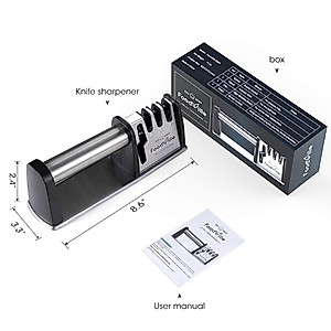 FoodVille KS04 Knife Sharpener for Kitchen Knife Pocket Knife Hunting Knives Including Straight Blades and Scissors (4 Slots) (Black)