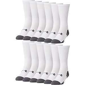 Under Armour Adult Resistor 3.0 Crew Socks, Multipairs , White/Graphite (12-Pairs) , X-Large