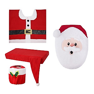 SARDFXUL 4Pcs Christmas Theme Bathroom Decoration Set W/Toilet Seat Cover Rugs Tank Cover Toilet Paper Box Cover for Christmas Bathroom Decoration Set