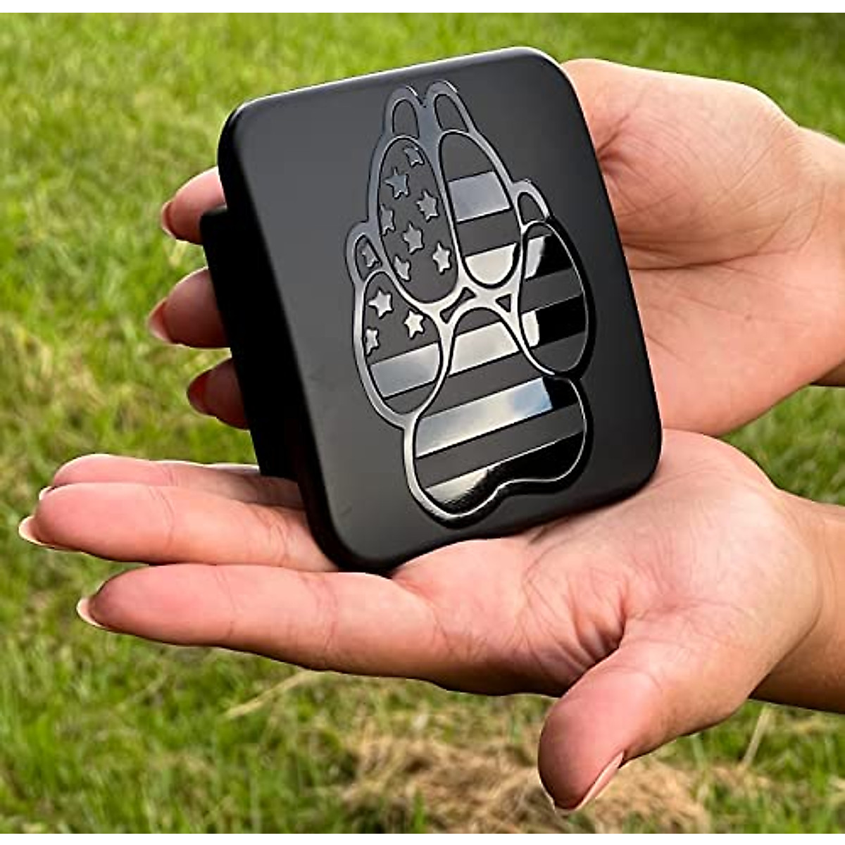 eVerHitch American Flag Dog Paw K9 Unit Hitch Cover Plug (Fits 2" Receivers, Black)