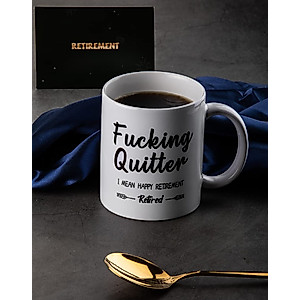 PUGED Unique Retirement Gift for Men Gifted Package Set 11 oz Coffee Mug and 18 oz Stemless Wine Glass Funny Male Retired Idea Goodbye Gift for Coworkers Office, Grandpa, Dad and Husband