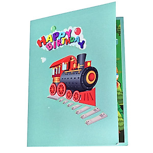 GREETING ART Happy Birthday Train Pop Up Card,3D Greeting Card for Birthday, Pop Up Birthday Card for Kids Boys Men Grandson Friends Daughter Son (Train Birthday Card)